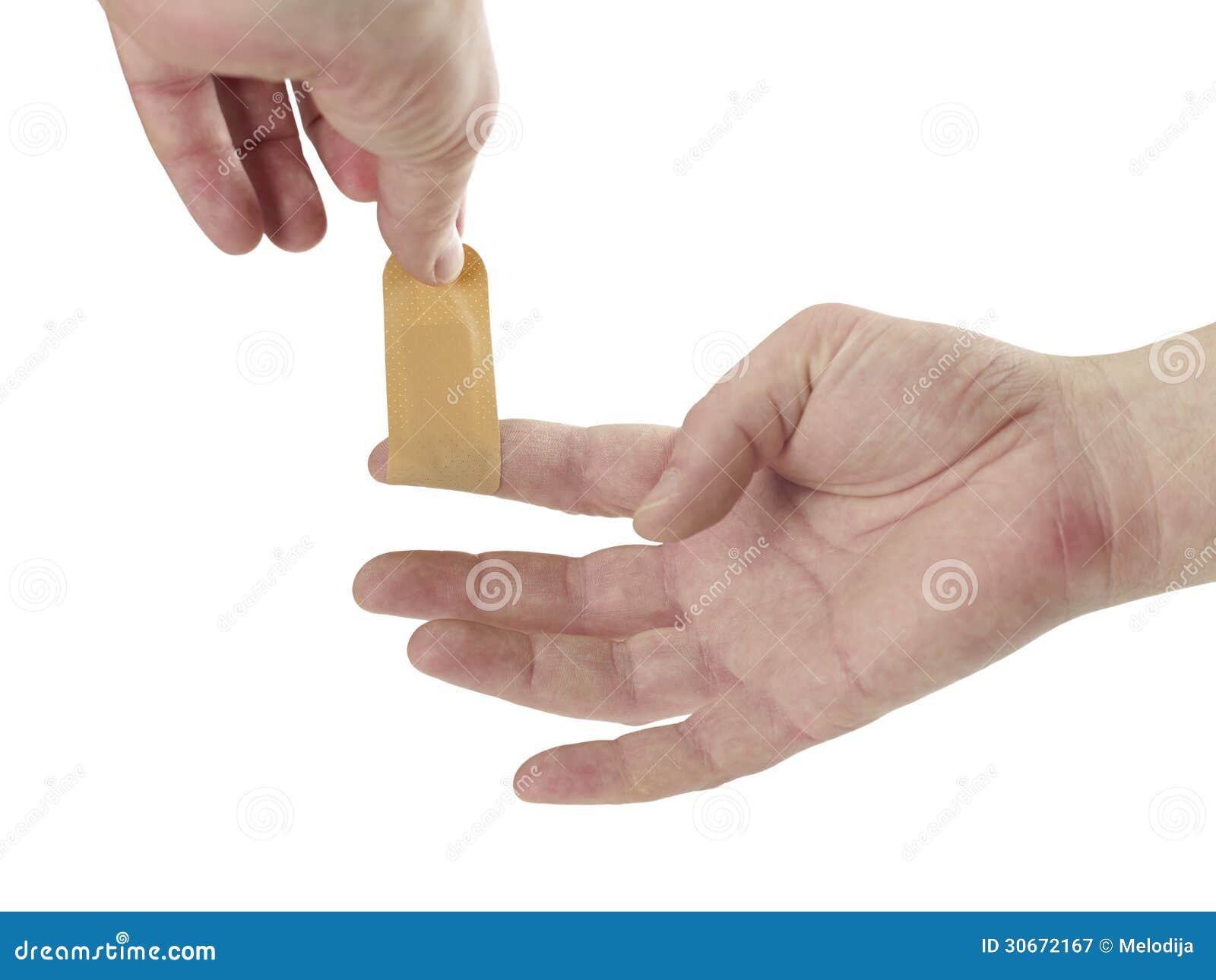 Hand Putting Adhesive Bandage. Isolated on White. Stock Image - Image ...