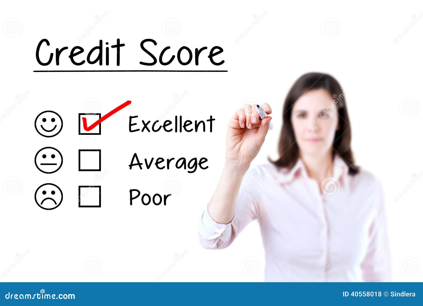 Hand Putting Check Mark with Red Marker on Excellent Credit Score ...