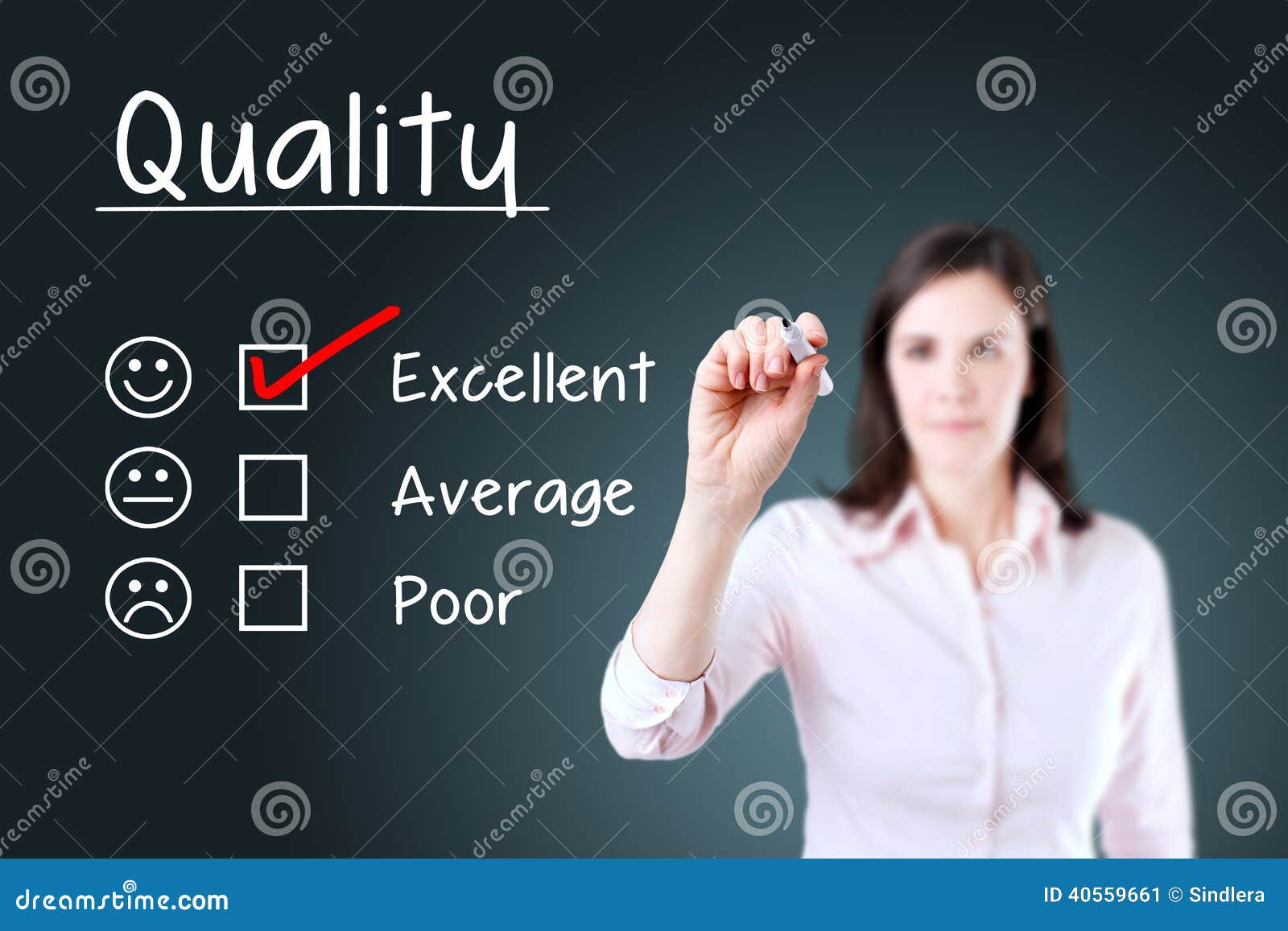 Hand Putting Check Mark Red Marker Excellent Quality Evaluation Form ...