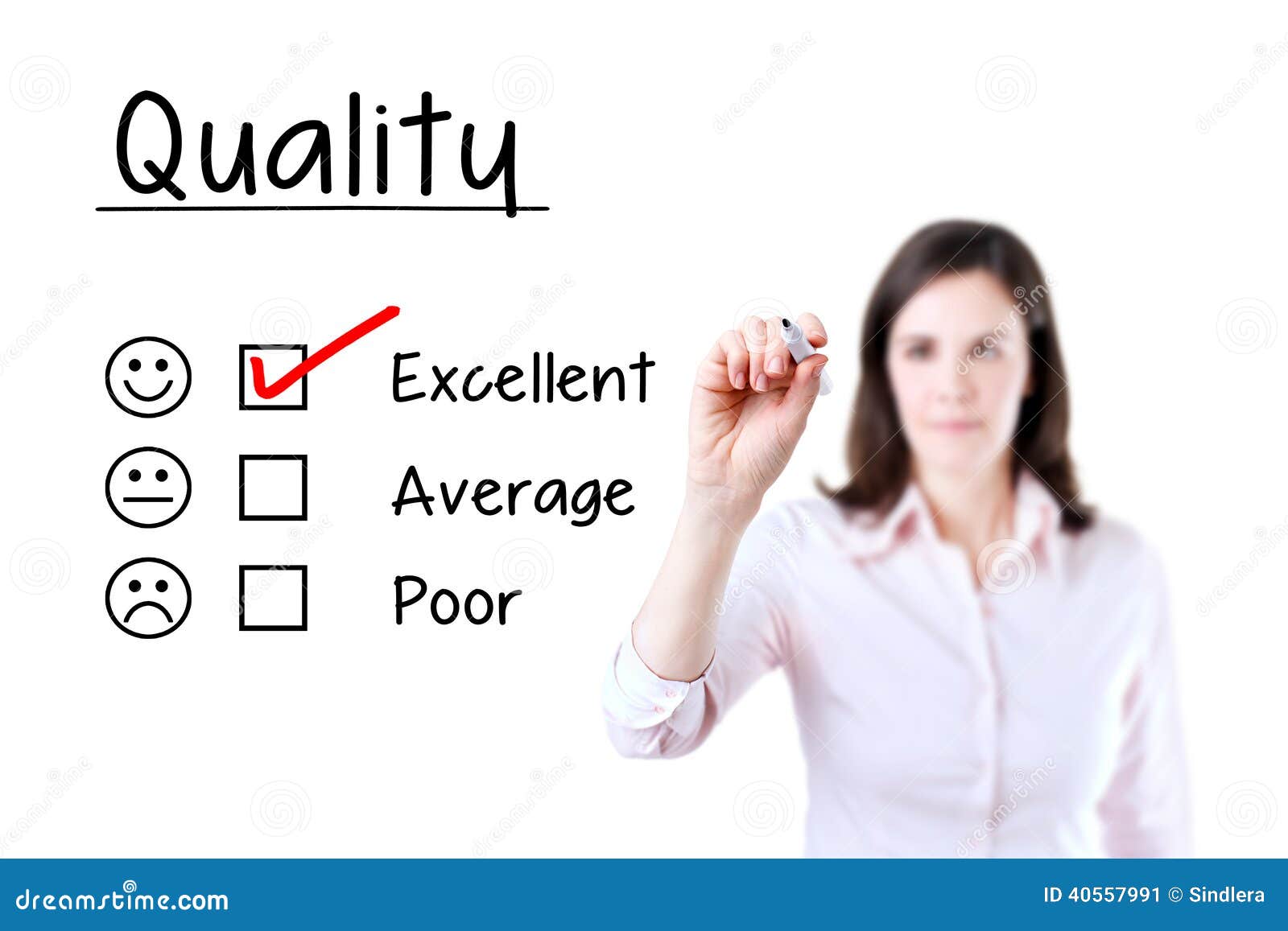 Hand Putting Check Mark with Red Marker on Excellent Quality Evaluation ...