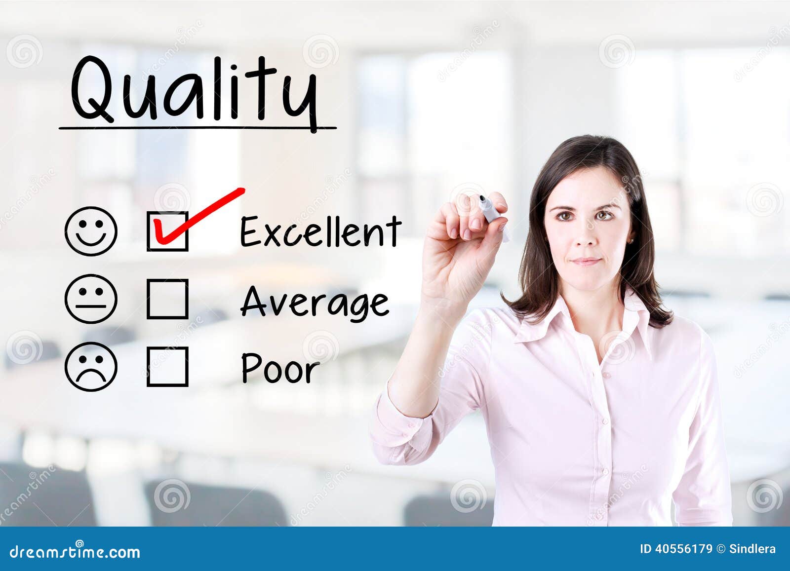 Hand Putting Check Mark with Red Marker on Excellent Quality Evaluation ...