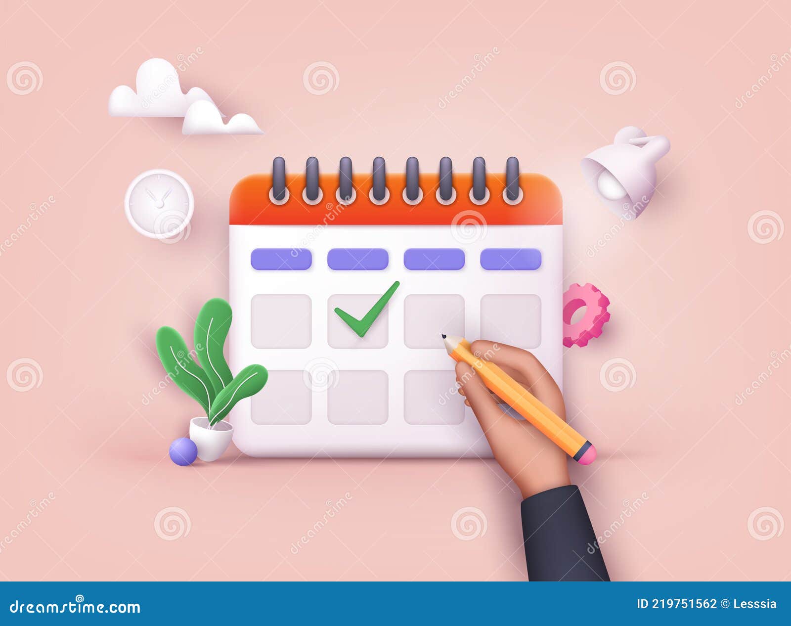 Hand Putting Check Marks on Calendar. 3D Web Vector Illustrations Stock ...