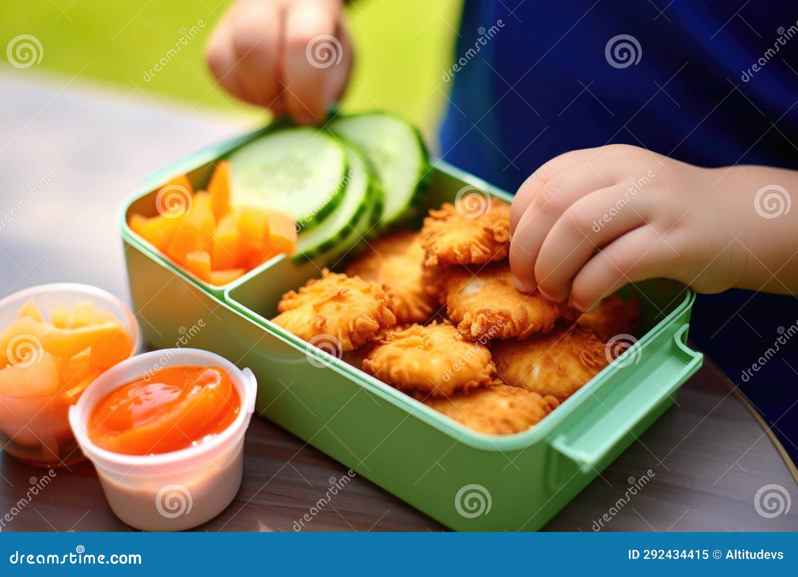 A Hand Putting Chicken Nuggets into a Lunch Box Stock Image - Image of ...