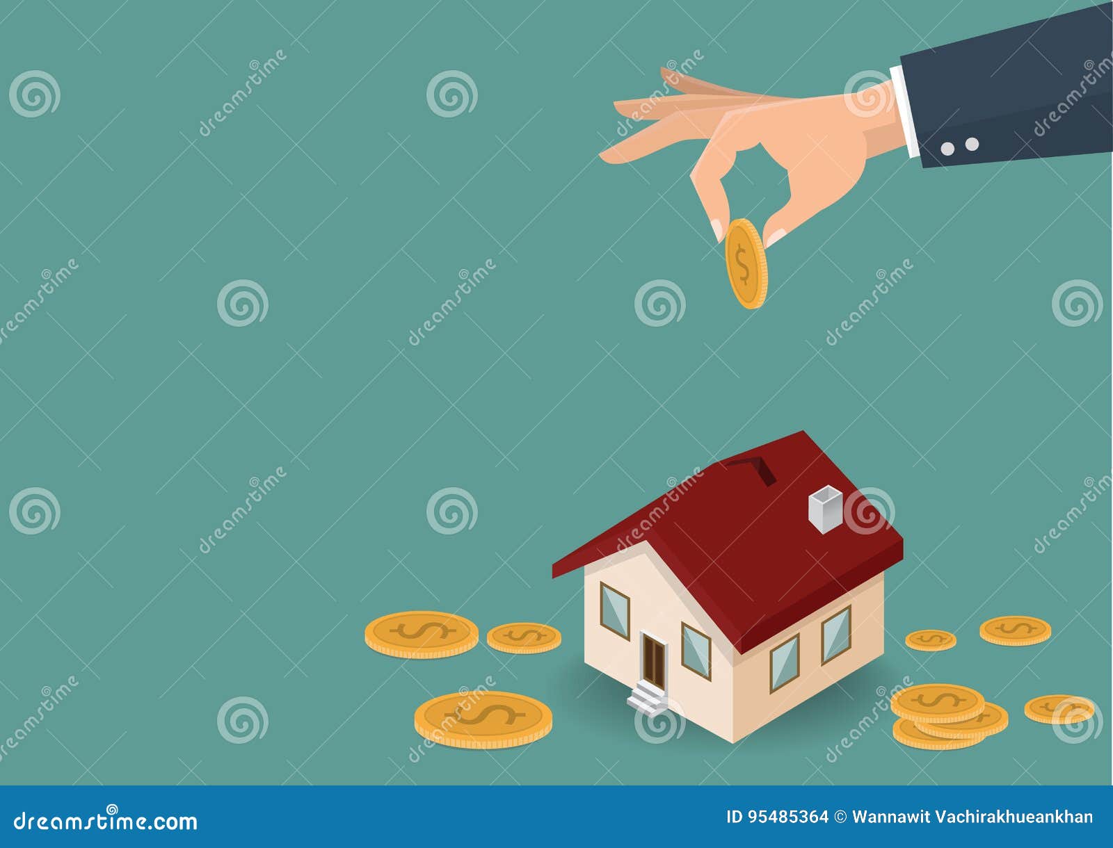 Hand Putting Coin Inside the House Stock Vector - Illustration of debt ...