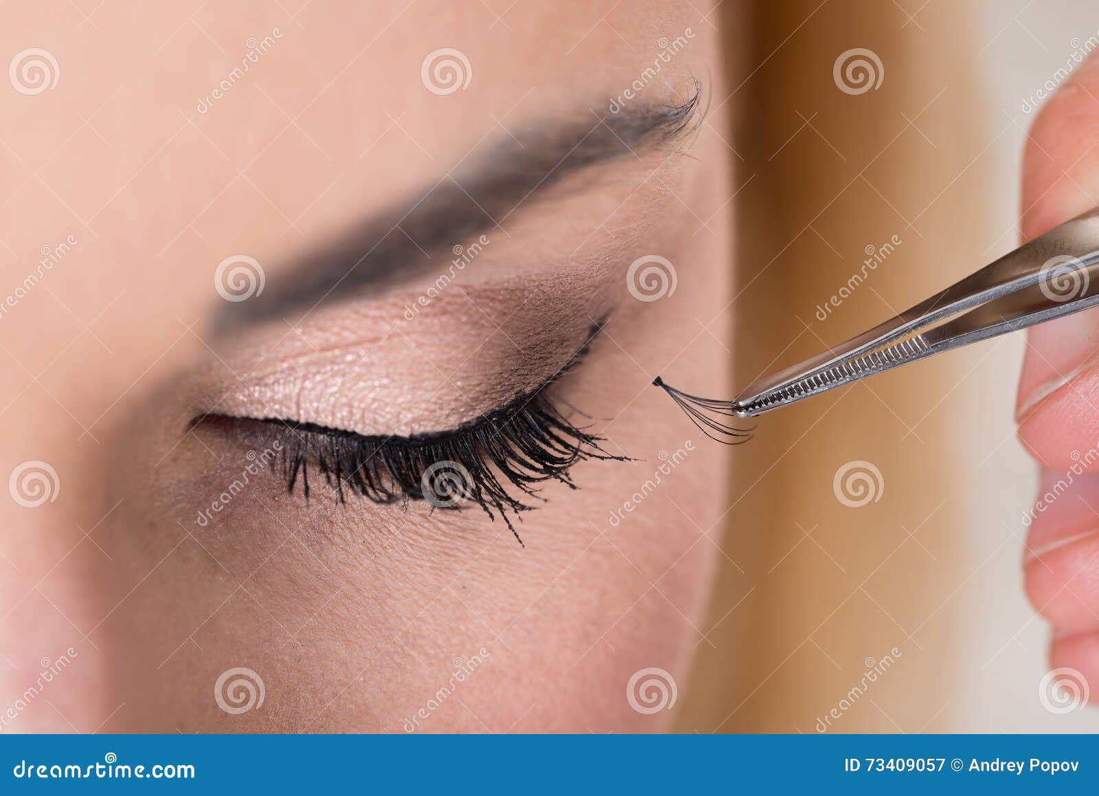 Hand Putting False Eyelashes on Woman Stock Image - Image of cropped ...