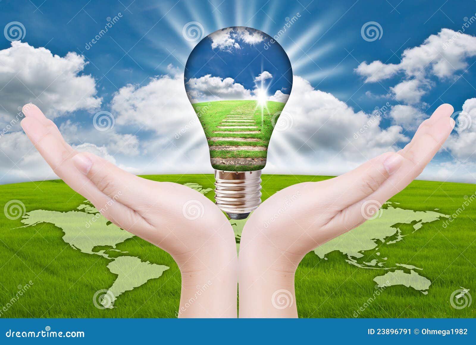 Hand Putting Light Bulb for Save World. Stock Illustration ...