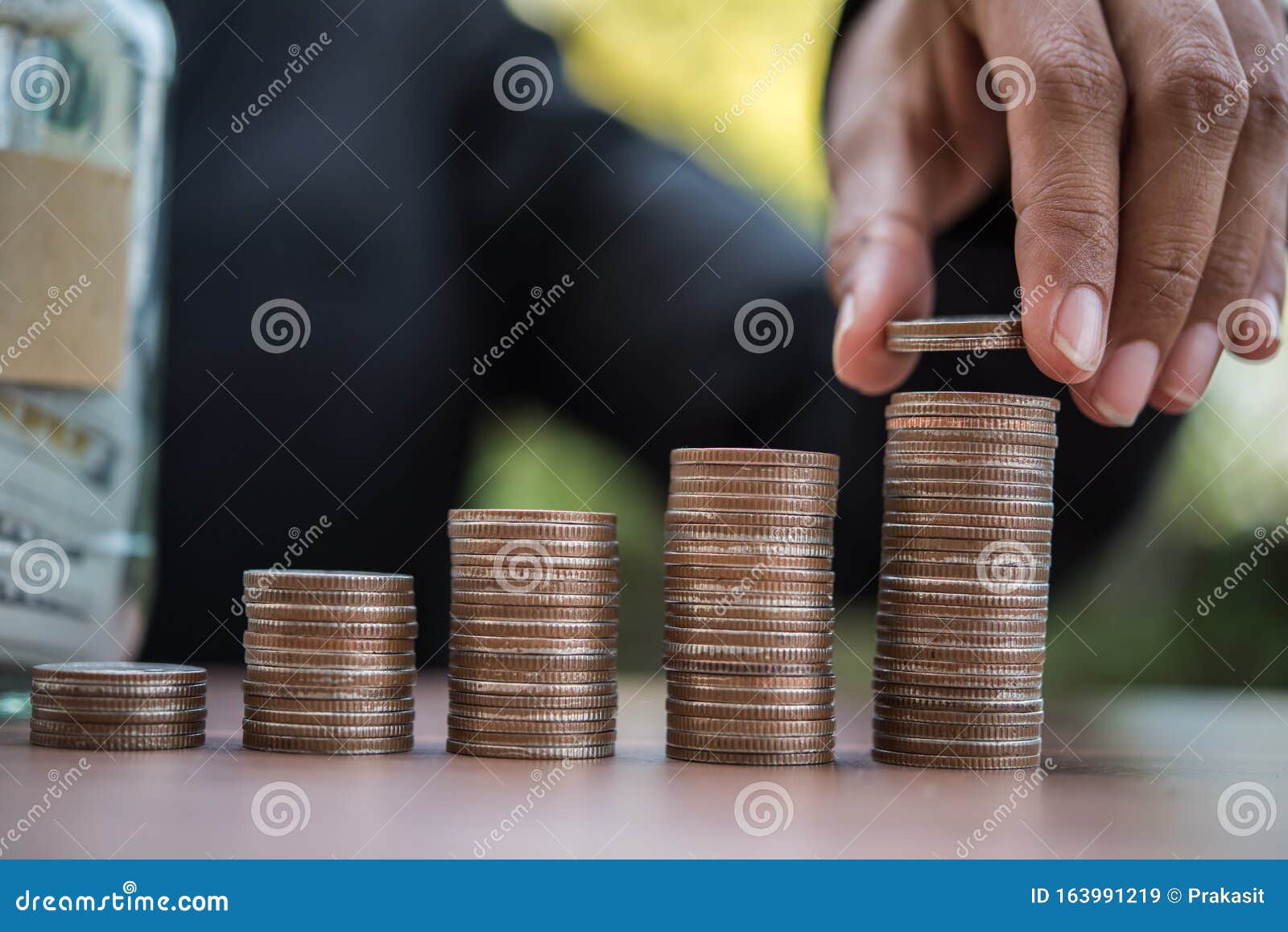 Hand Putting Money Coin Stack Growing Stock Image - Image of putting ...