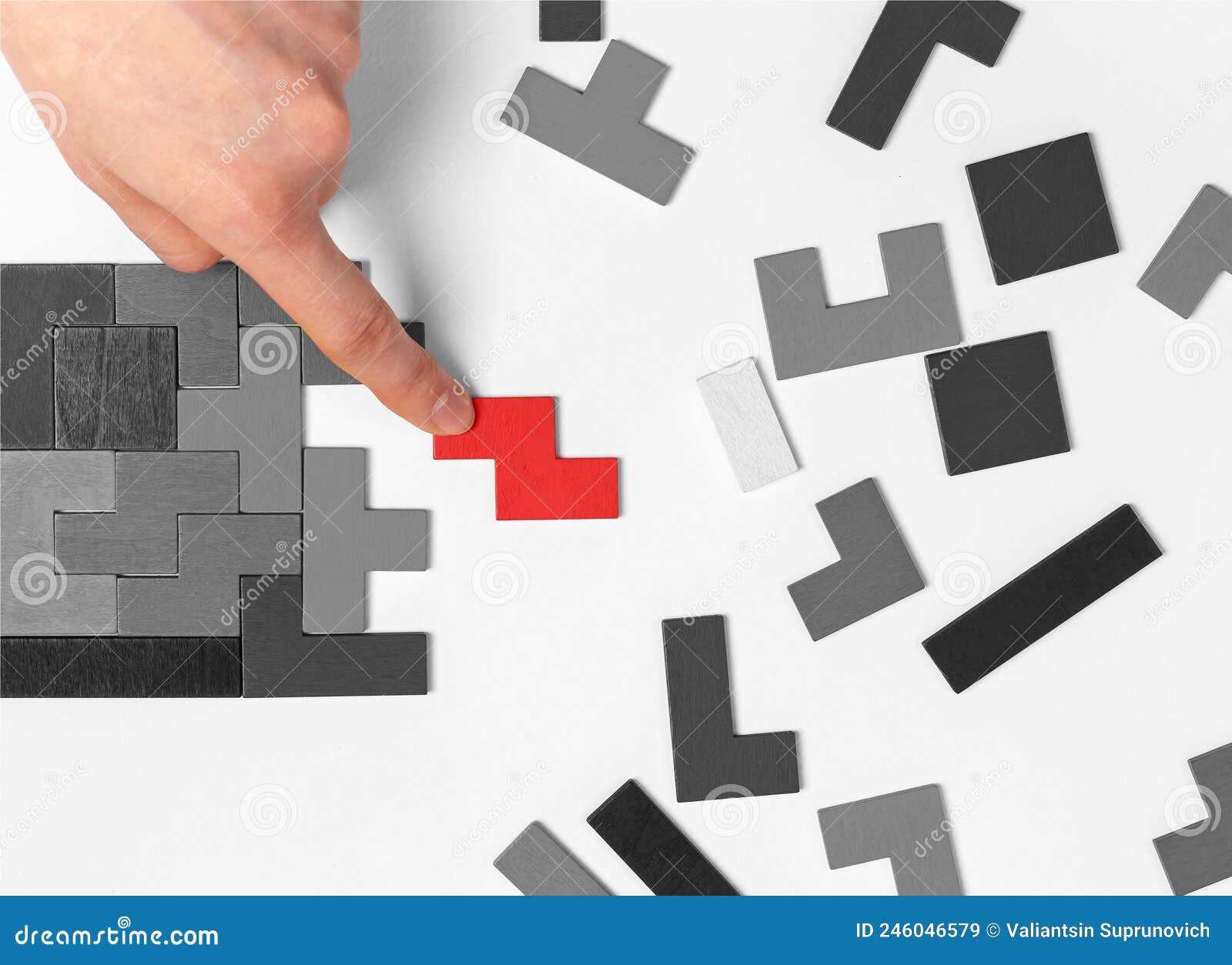 Putting Tetris Puzzle Pieces Together. Wooden Logic Game For Children ...