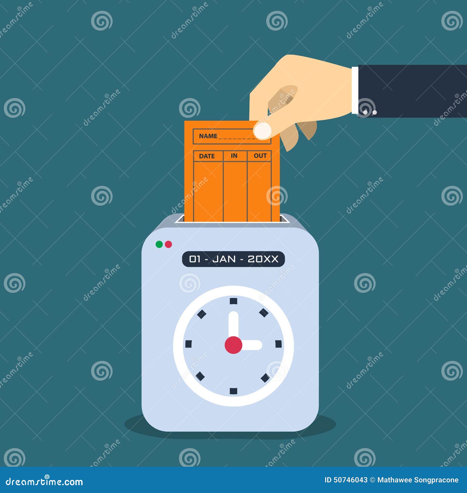 Hand Putting Paper Card in Time Recorder Machine Stock Illustration ...