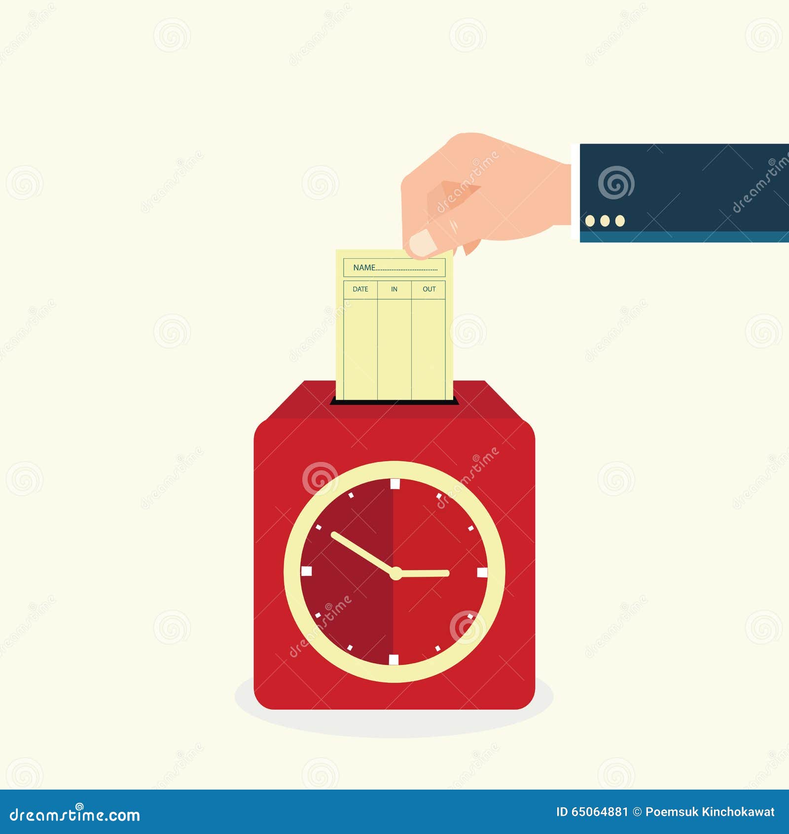 Hand Putting Paper Card in Time Recorder Machine. Stock Vector ...