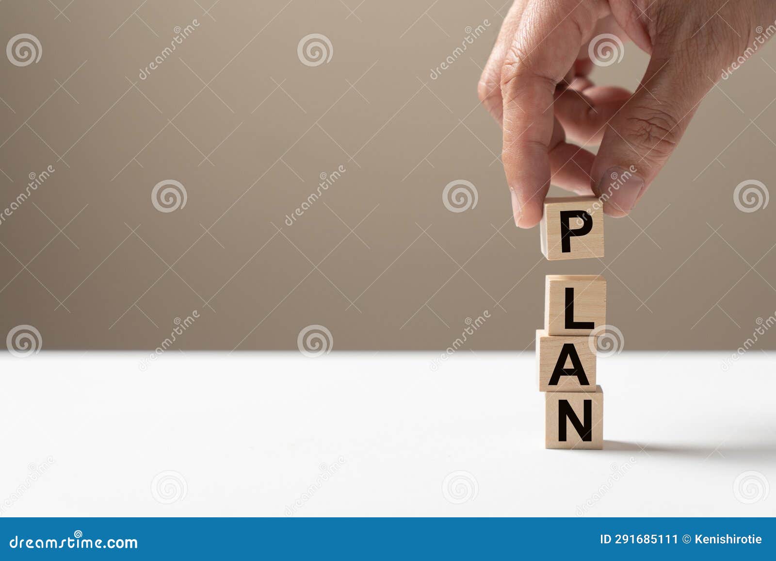 Hand Putting Wooden Cube Block for Stacking Plan Wording Concept. Stock ...