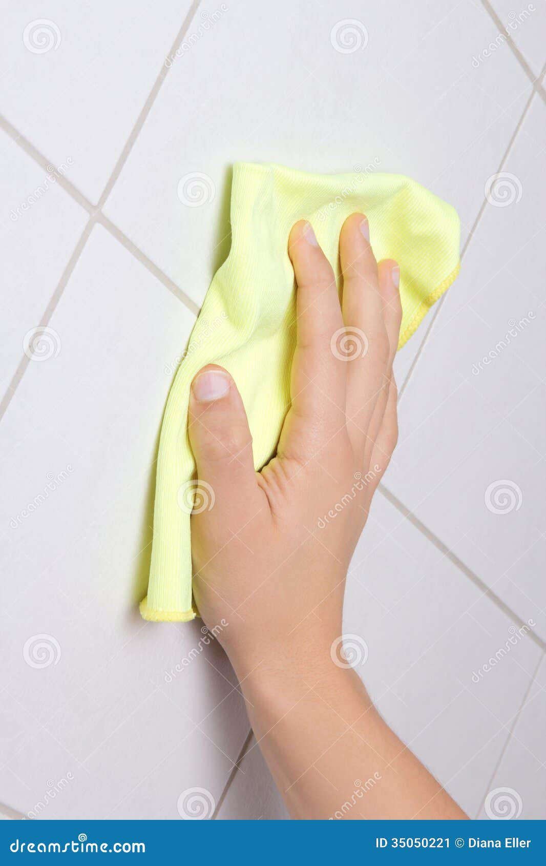 Hand with Rag Cleaning Tile Wall Stock Image - Image of domestic ...