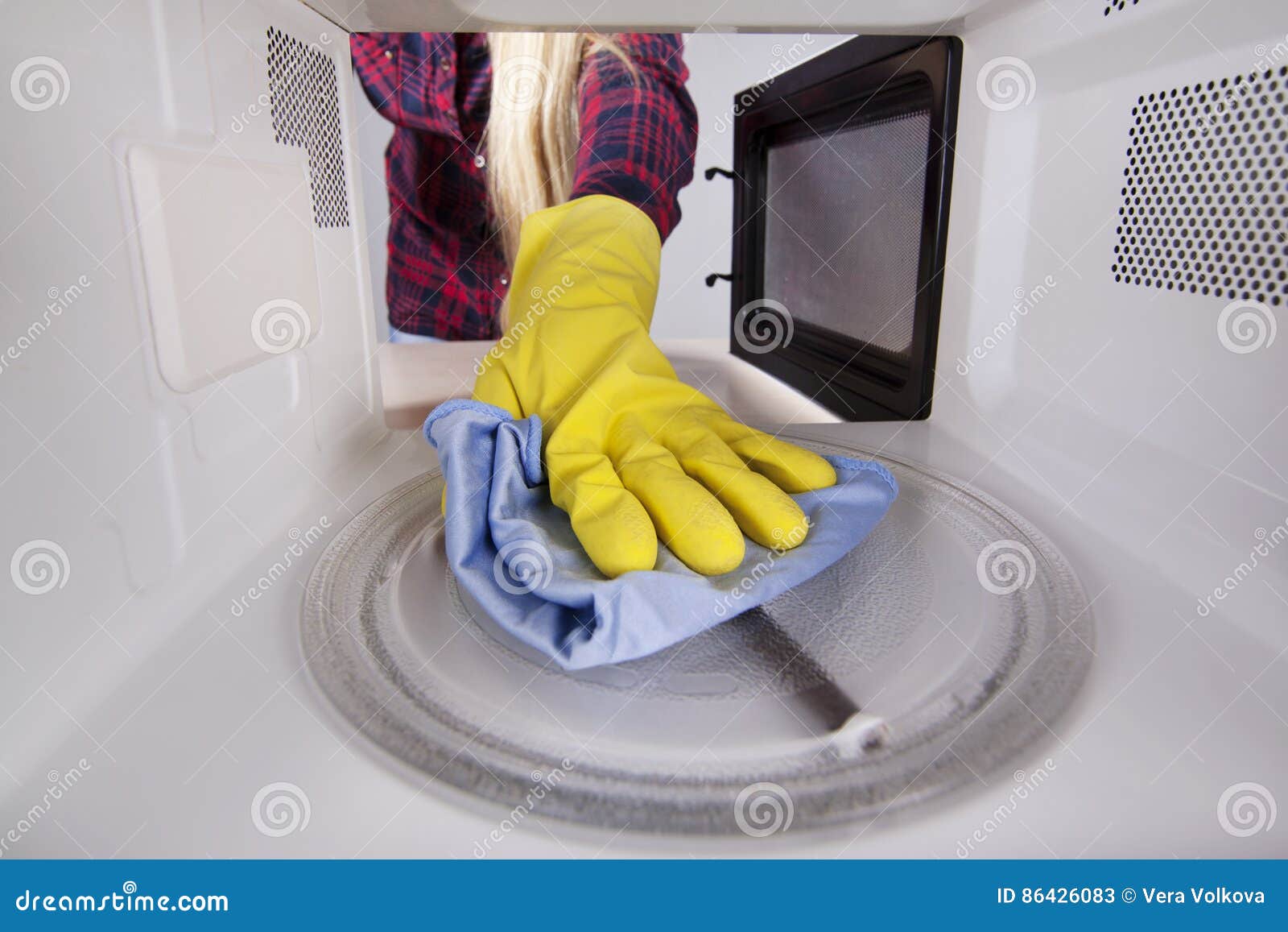 Hand with Rag Closeup Inside the Microwave Stock Image - Image of clean ...