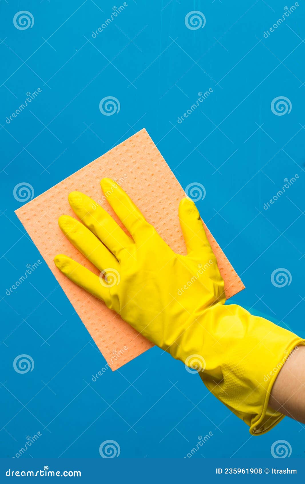 Hand with rag wipes window stock photo. Image of clean - 235961908