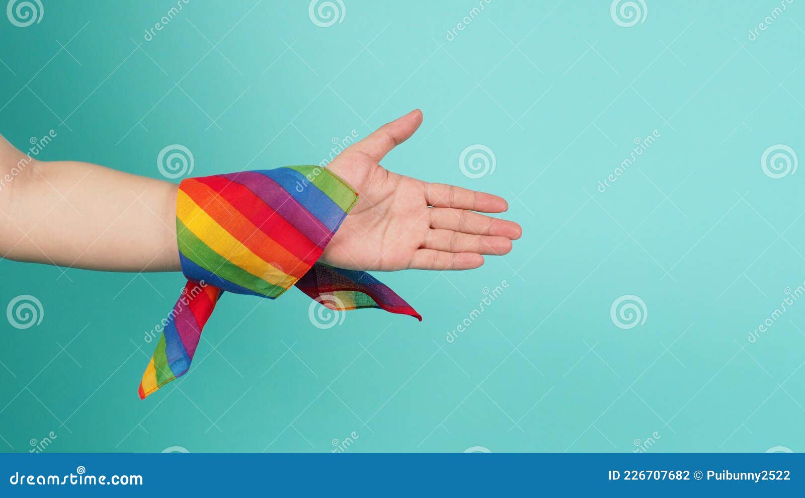 Hand with Rainbow Handkerchief Do Handshake Gesture on Mint Background ...