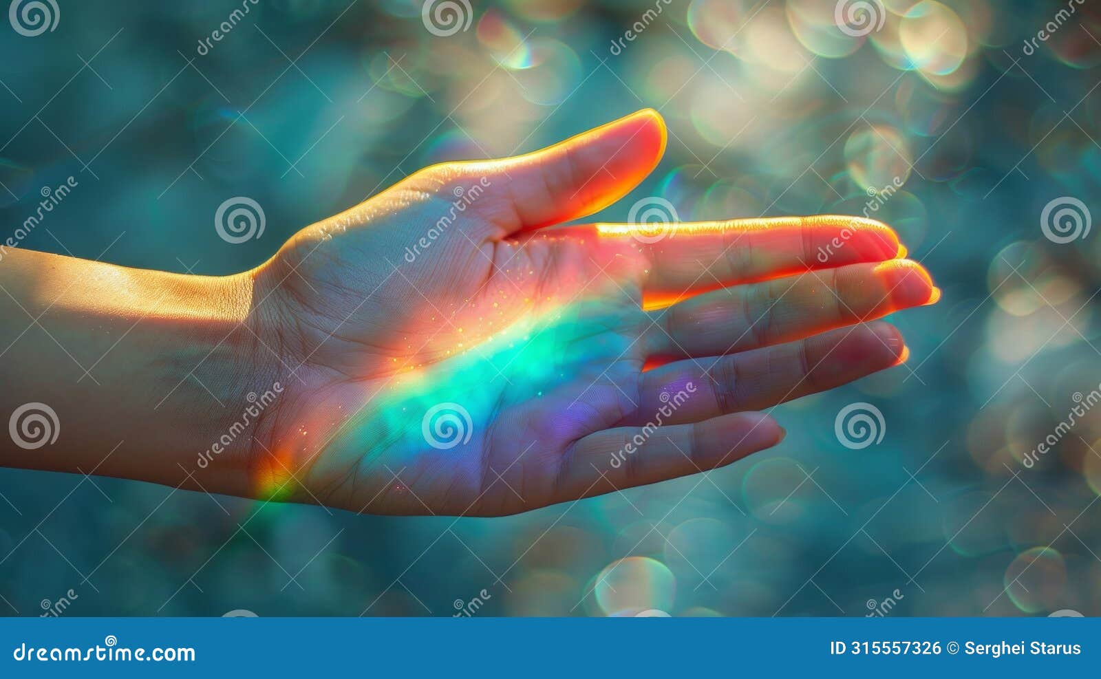 A Hand with a Rainbow of Light Shining through it, AI Stock Photo ...