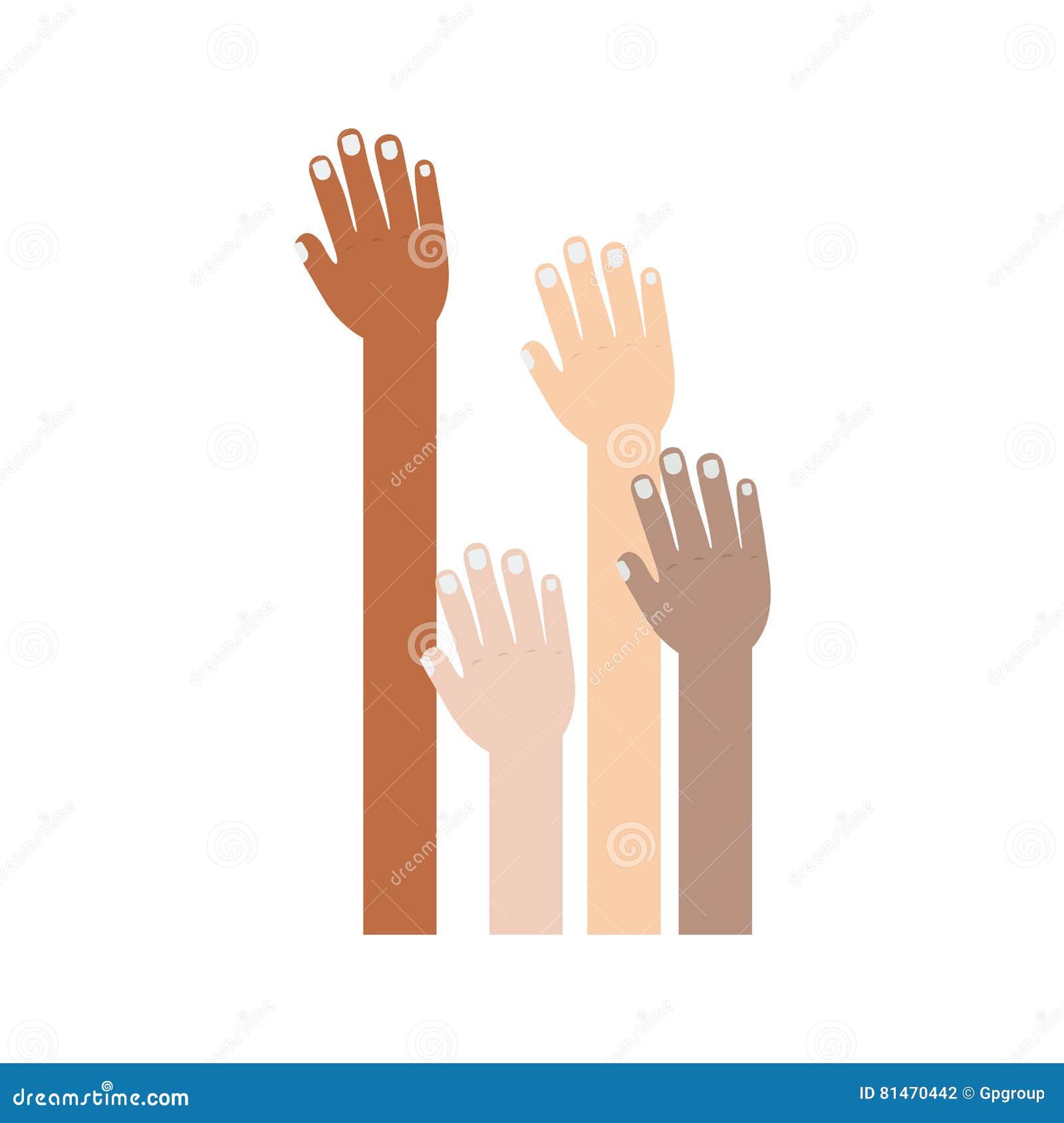 Hand Raised of Different Races Stock Illustration - Illustration of ...
