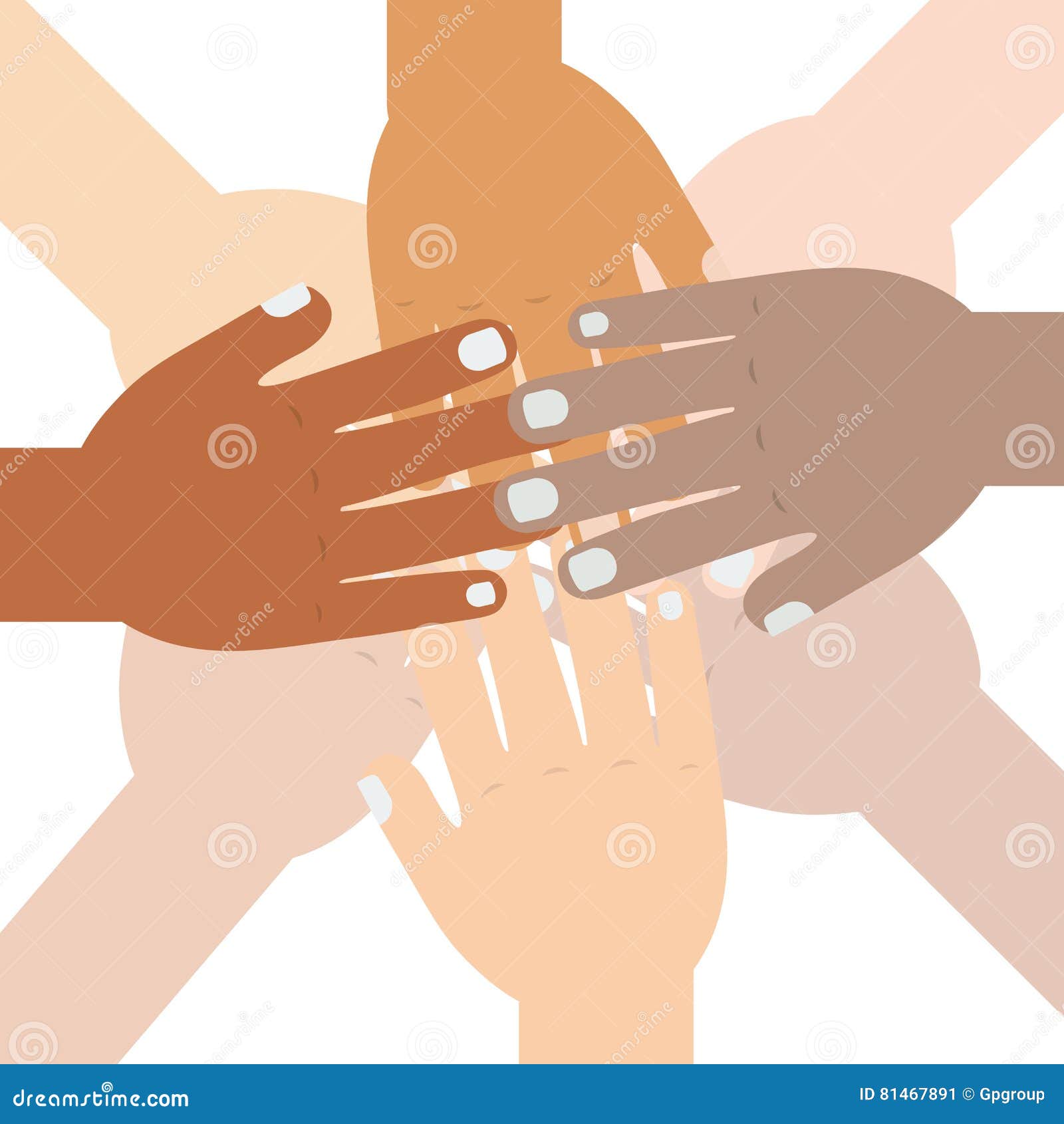 Hand Raised of Different Races Together Stock Illustration ...