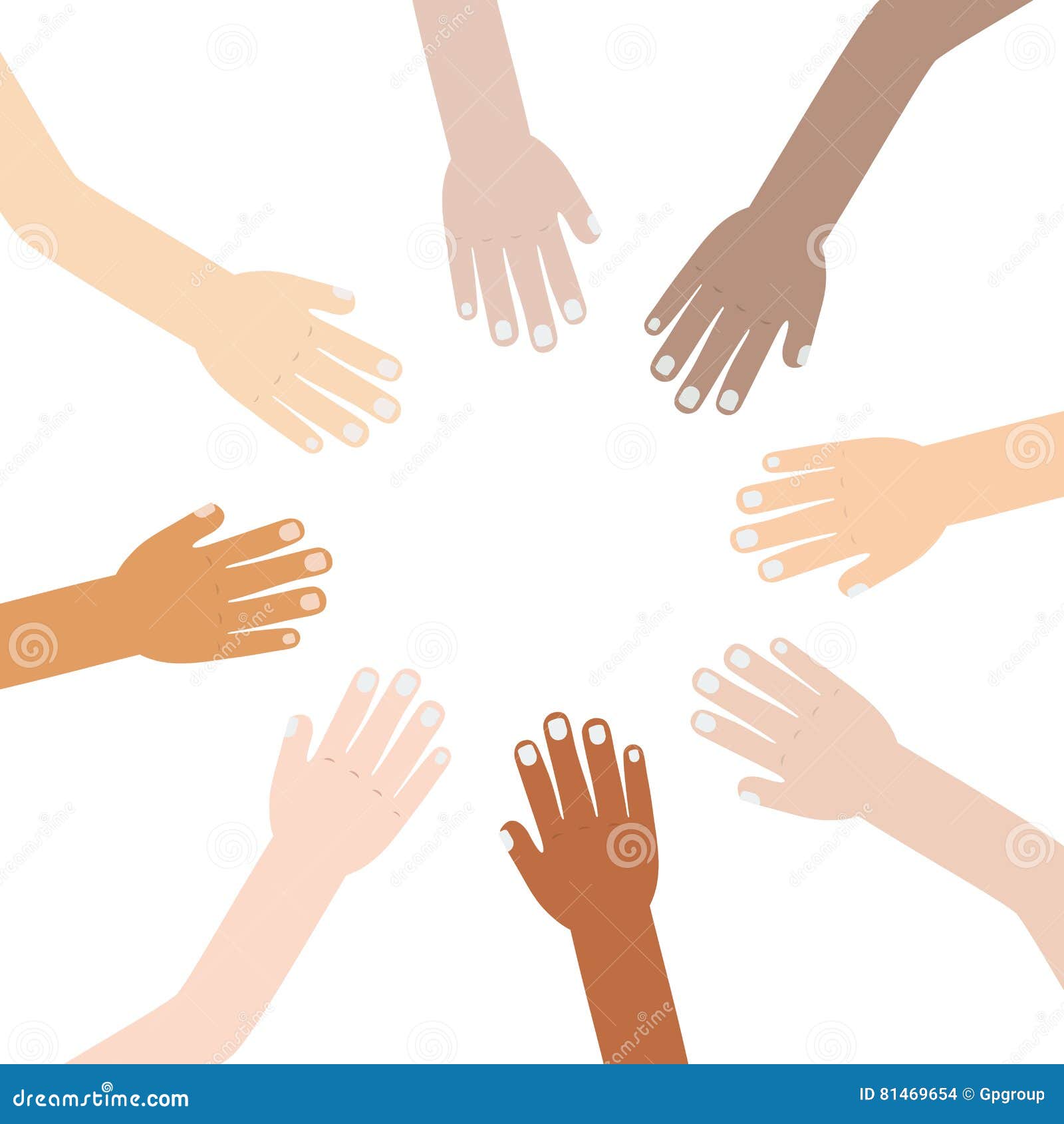 Hand Raised of Different Races United Stock Illustration - Illustration ...
