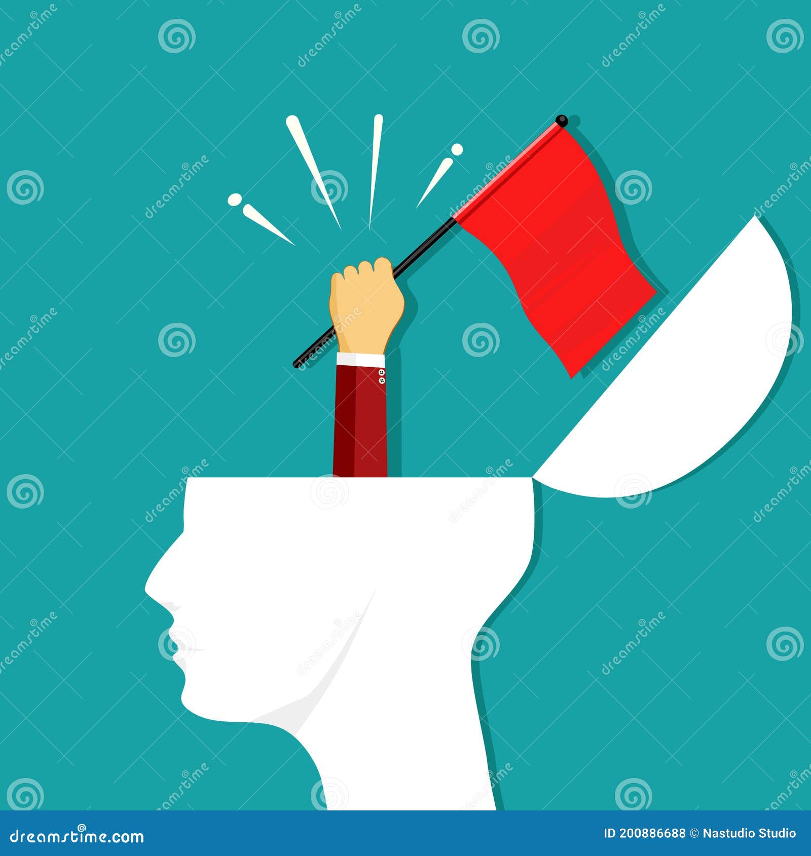 The Hand Raised a Red Flag on Head. Victory Leadership Concept Vector ...