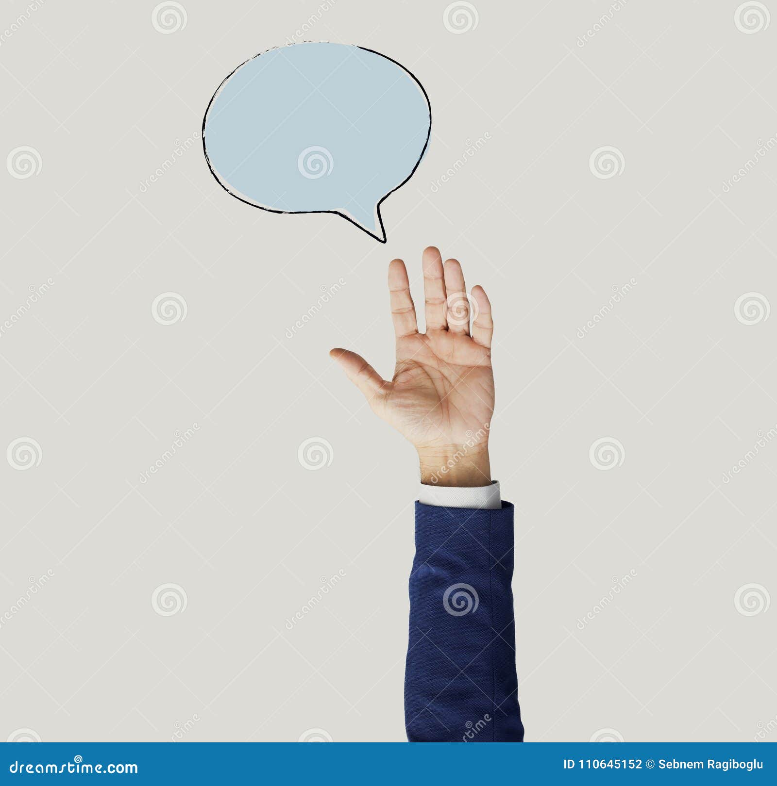 Hand Raised with Speech Bubble Stock Photo - Image of consumer ...