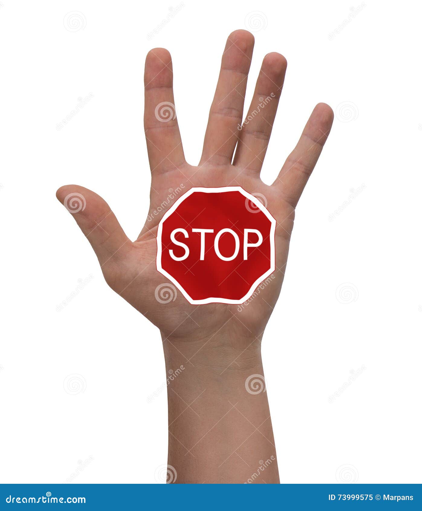 Hand Raised with Stop Sign - Isolated on White Stock Image - Image of ...