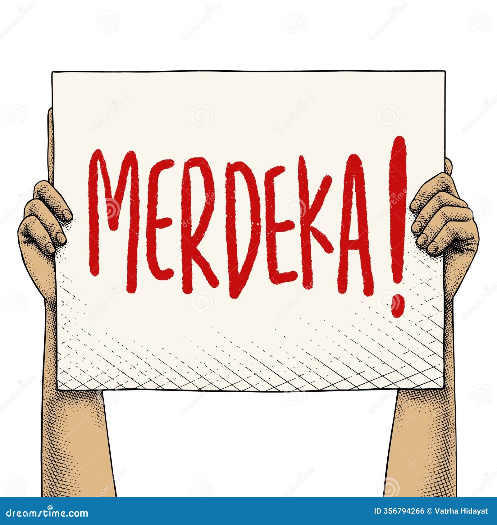 Hand Raises a Sign that Says Merdeka Colored Stock Illustration ...