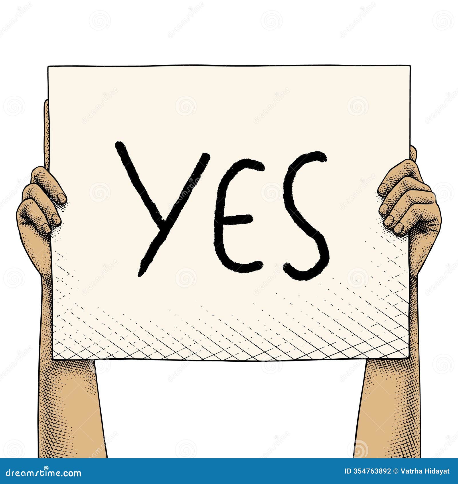 Hand Raises a Sign that Says Yes Colored Stock Illustration ...