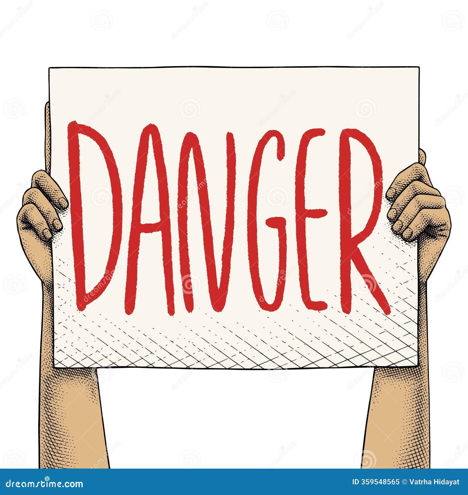 Hand Raising a Sign that Says DANGER Colored Stock Vector ...