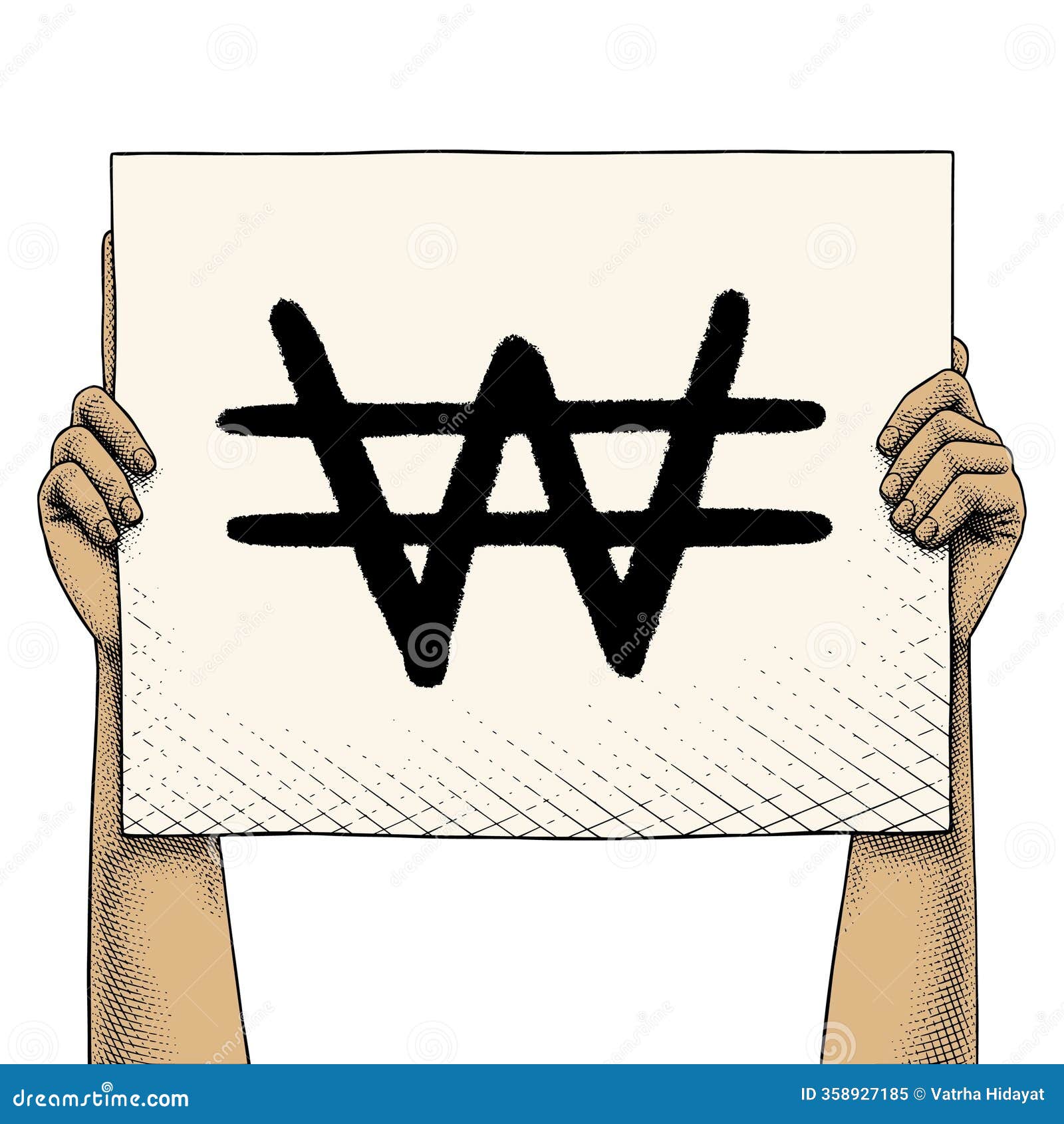 Hand Raising a Sign that Says Won Icon Colored Stock Illustration ...