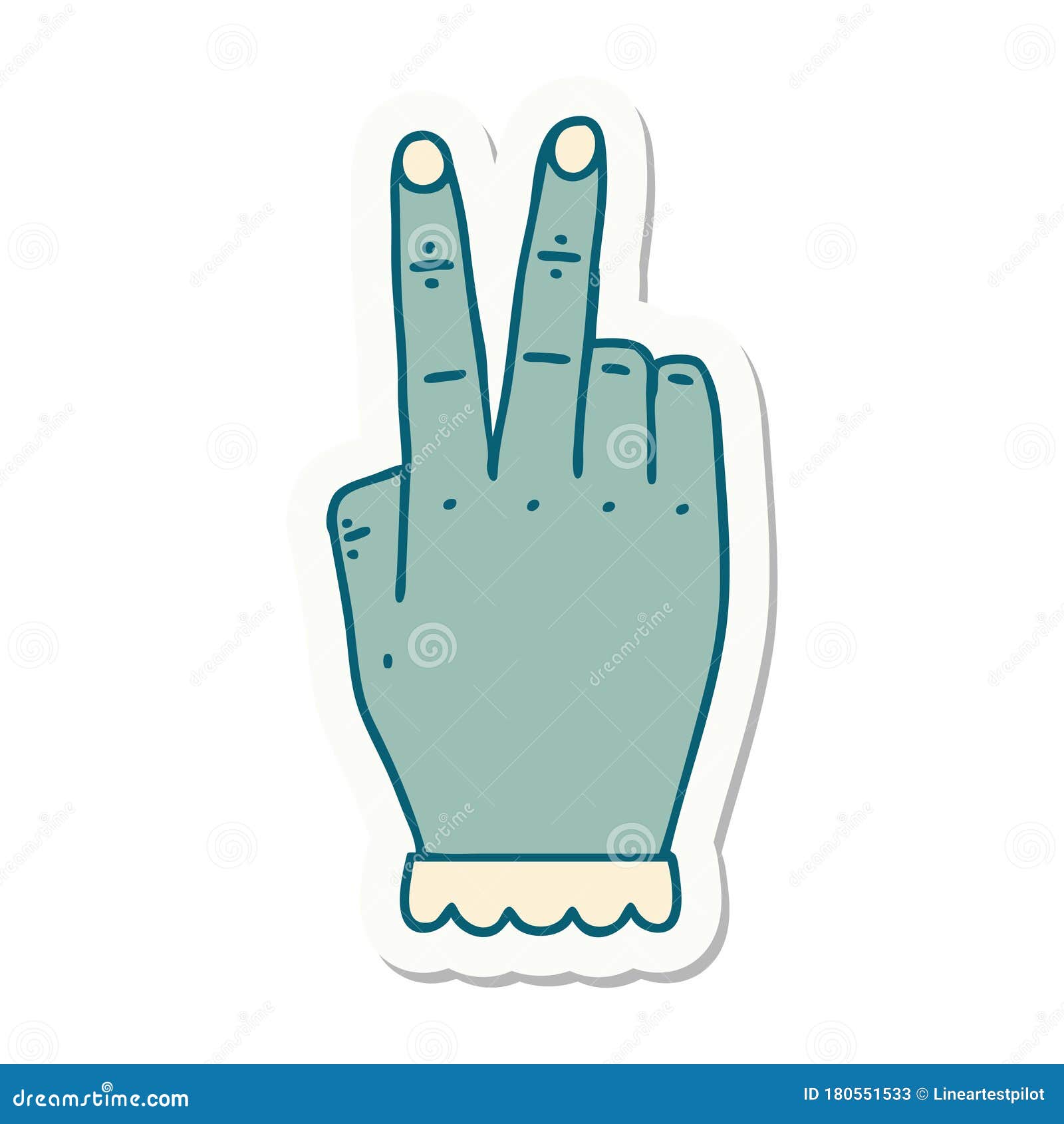 Hand Raising Two Fingers Gesture Sticker Stock Vector - Illustration of ...