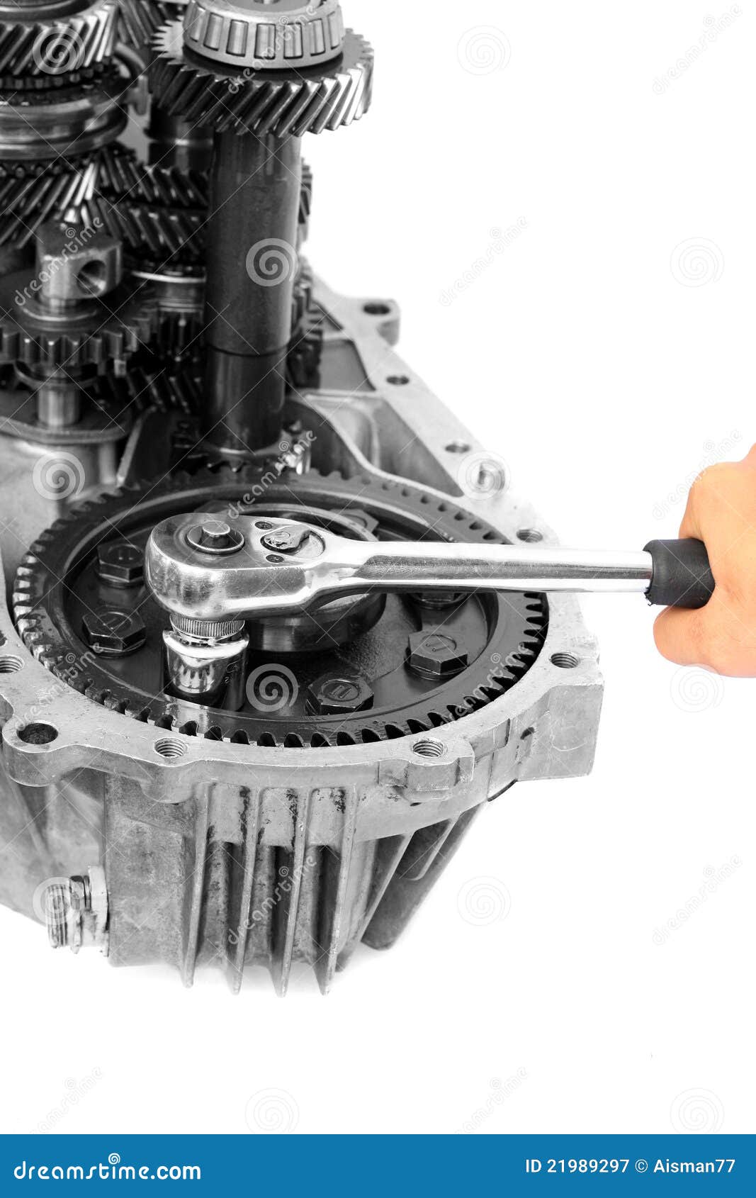 Hand with Ratchet Handle and Mechanical Gear Stock Image - Image of ...