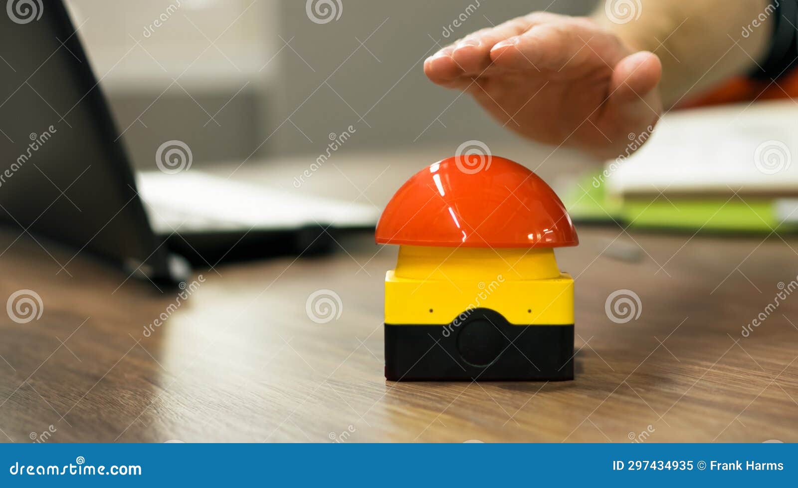 Hand Reaches Out To Hit a Buzzer in a Office. Stock Image - Image of ...
