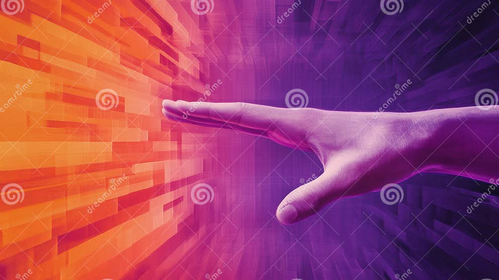 A Hand Reaches Towards a Vibrant Digital Interface, Blending Reality ...