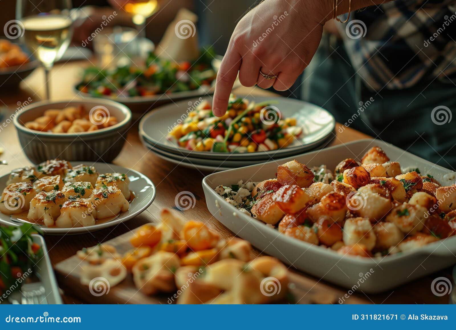 Hand Reaching for Appetizers on Table Stock Illustration - Illustration ...