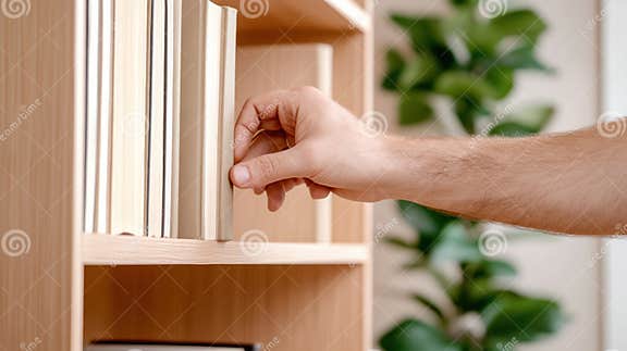 A Hand Reaching for a Book on the Shelf in Front of it, AI Stock Photo ...