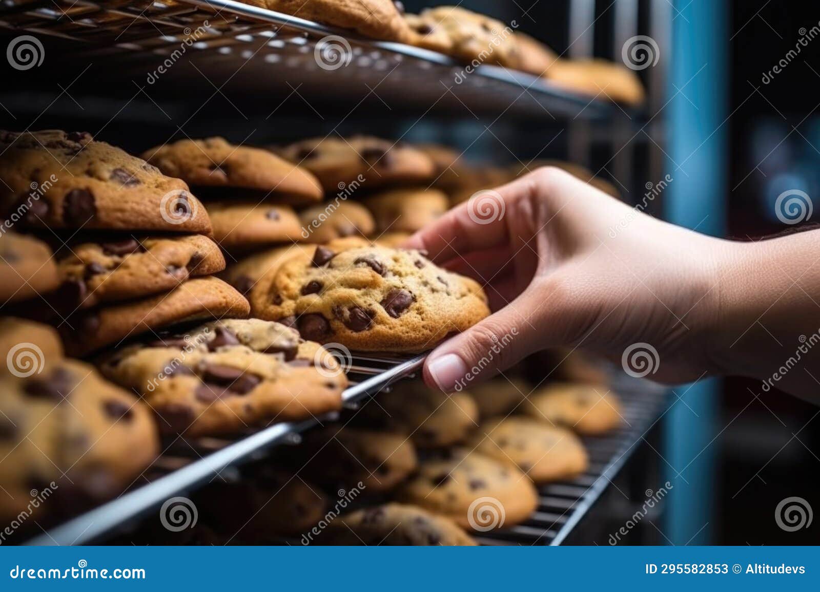 Hand Reaching for a Chocolate Chip Cookie on a High Shelf Stock Image ...