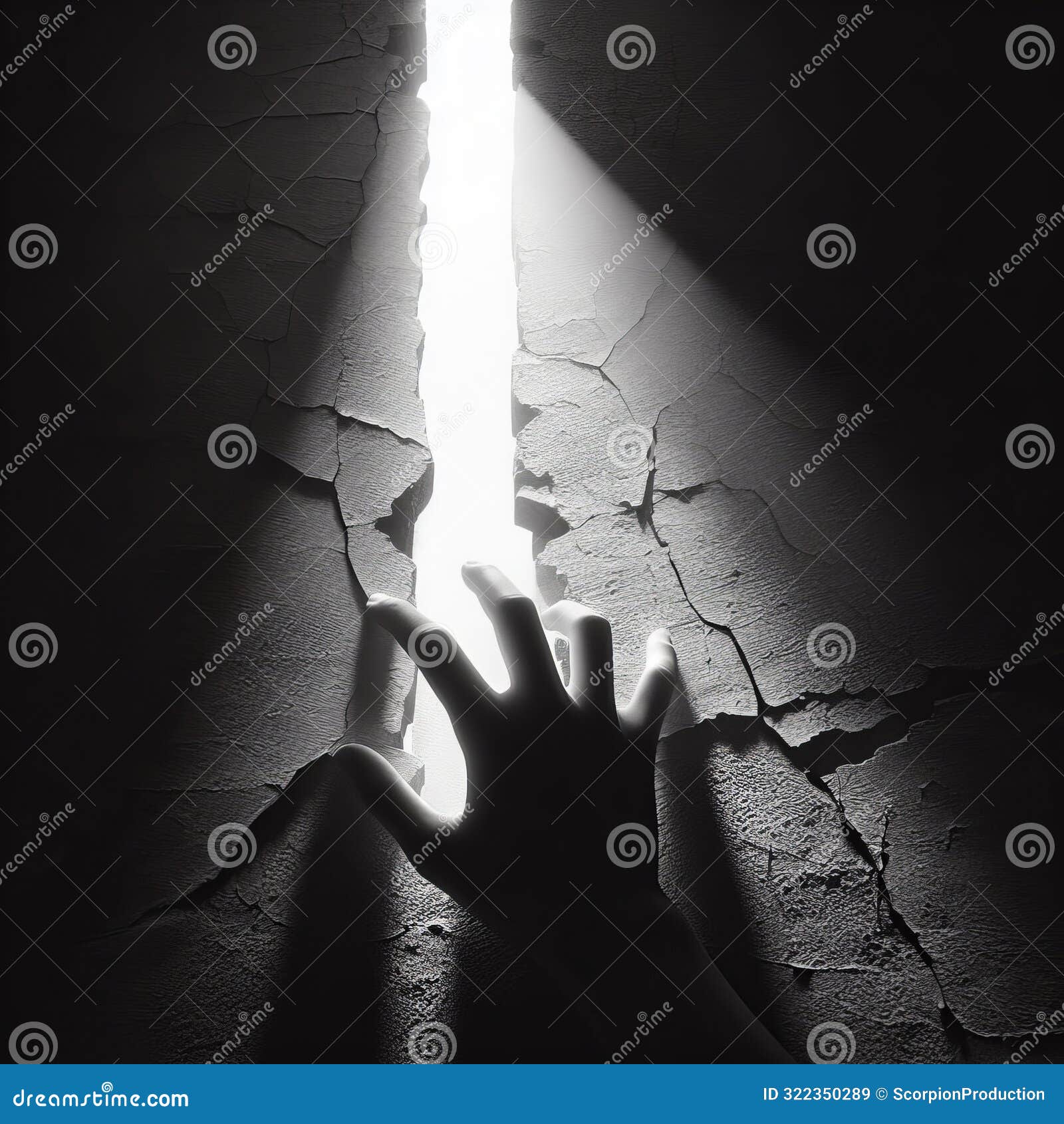 Hand Reaching through Cracked Wall with Light Beam Stock Image - Image ...