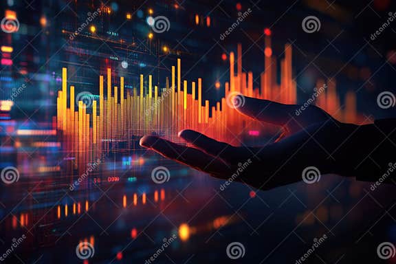 Hand Reaching for Digital Data Visualization with a Graph Stock ...