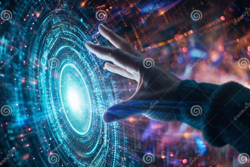Hand Reaching Inside Spinning Vortex of Light Particles in Big Data and ...