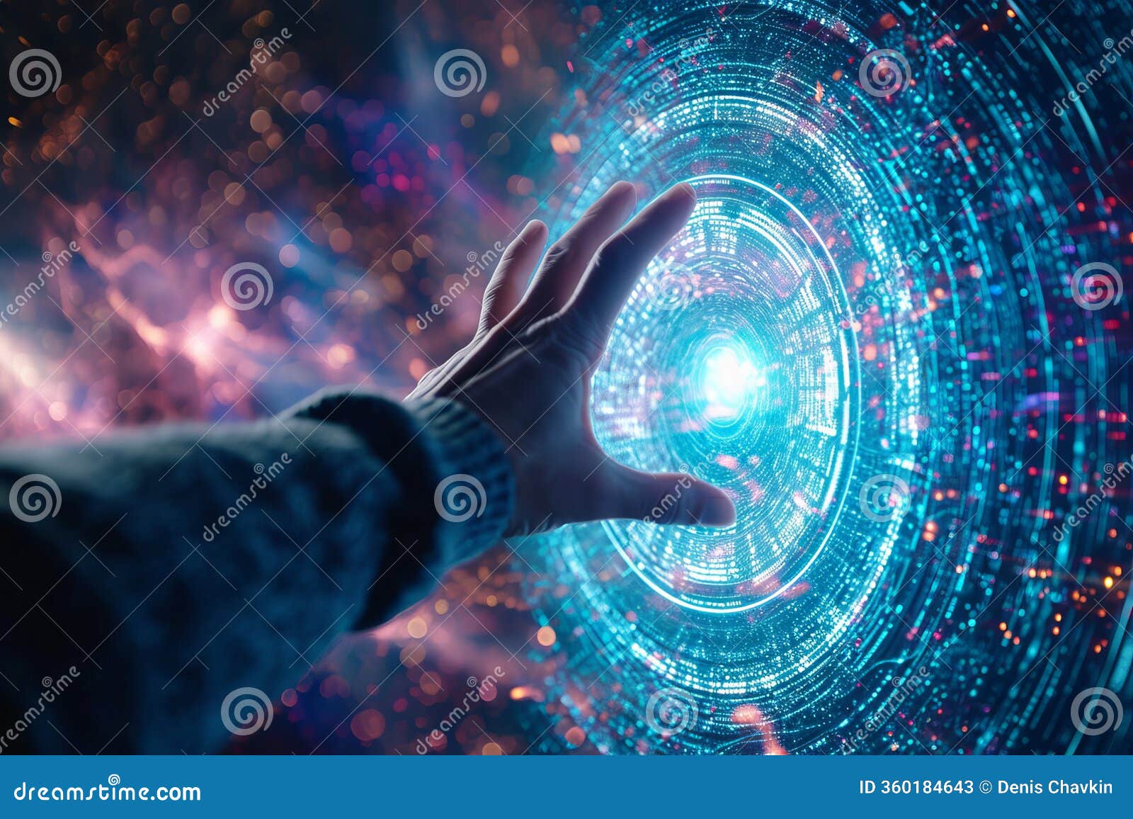 Hand Reaching Inside Spinning Vortex of Light Particles in Big Data and ...