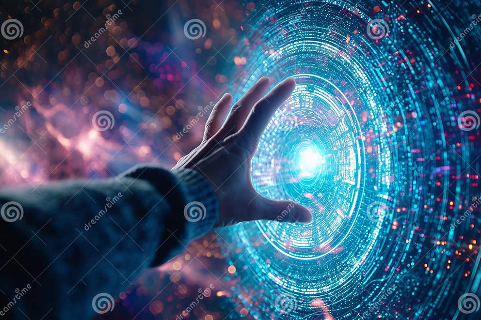 Hand Reaching Inside Spinning Vortex of Light Particles in Big Data and Artificial Intelligence ...
