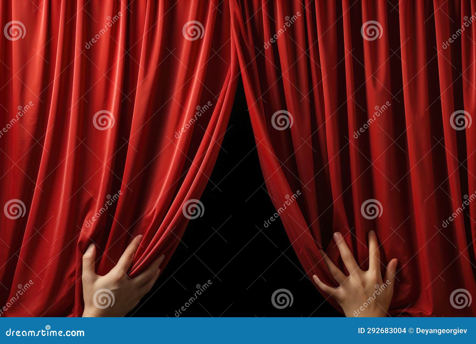 A Hand Reaching Out from Behind a Red Curtain in Theatre Stock ...