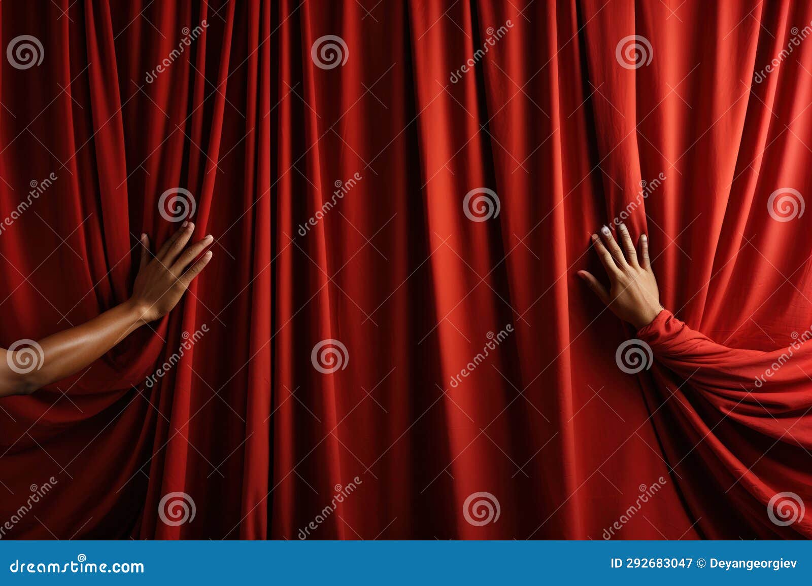 A Hand Reaching Out from Behind a Red Curtain in Theatre Stock ...