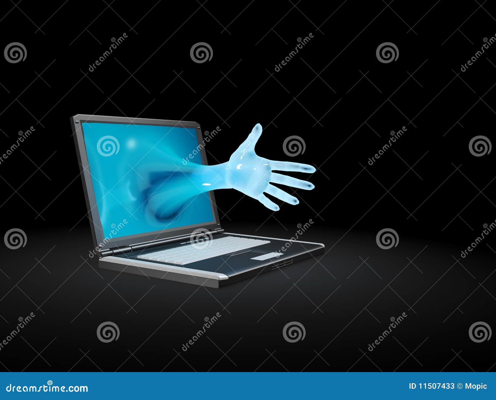 Hand Reaching Out of a Notebook Screen Stock Illustration ...
