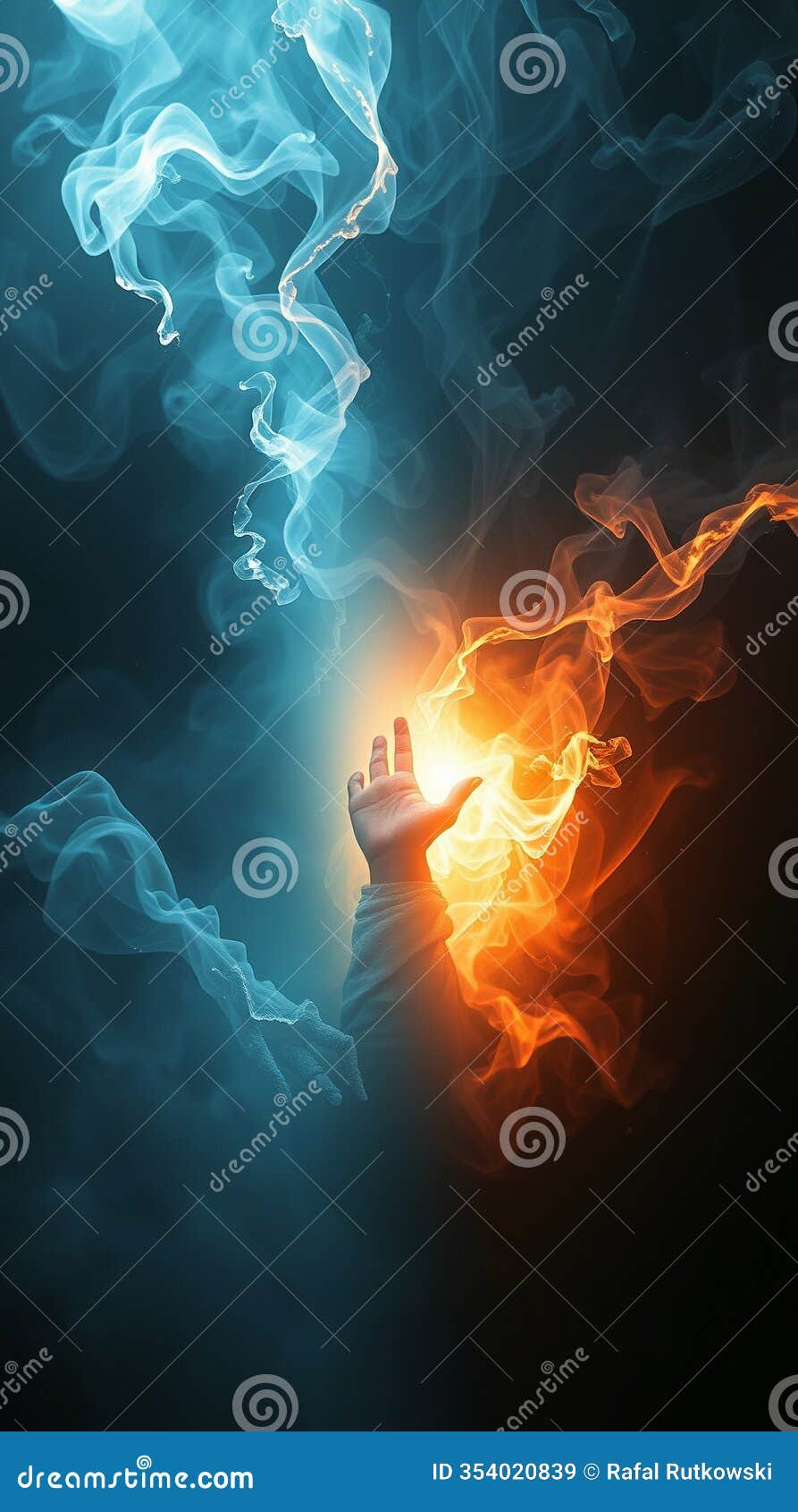 Hand Reaching Out To Embrace Fire and Ice a Surreal Blend of ...