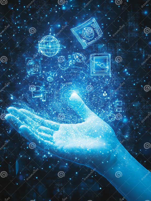 A Hand Reaching Out To Grasp Digital Data Symbolizing Knowledge ...
