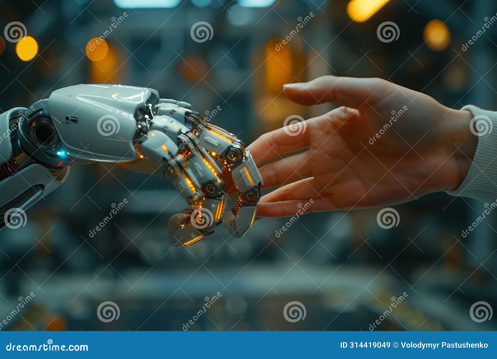 A Hand Reaching Out To a Robot Stock Image - Image of operate ...