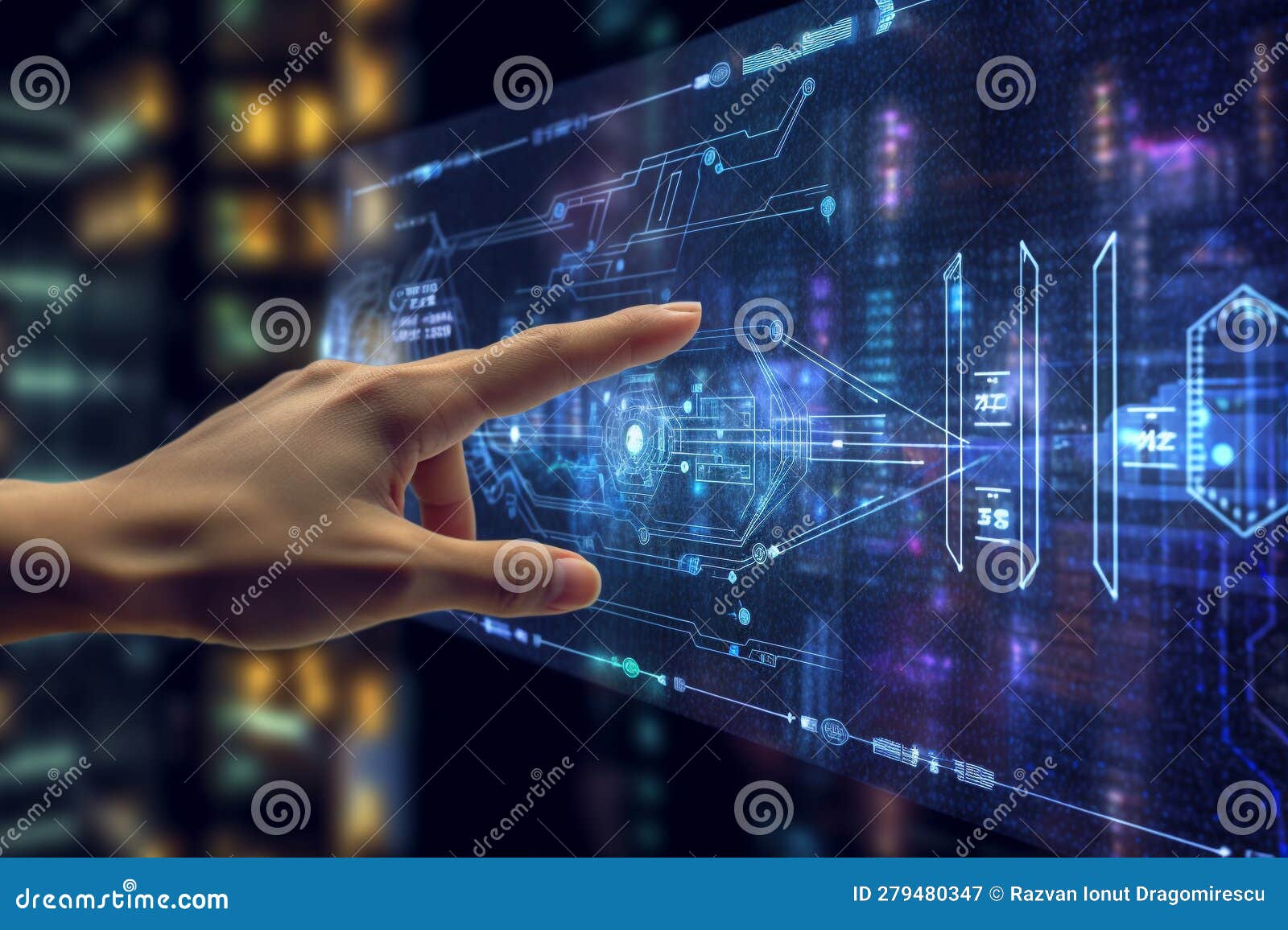 Hand Reaching Out To Touch an Interactive Data Screen, Symbolizing the ...
