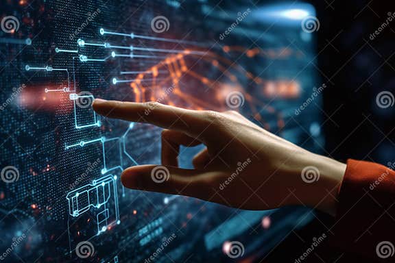 Hand Reaching Out To Touch an Interactive Data Screen, Symbolizing the ...